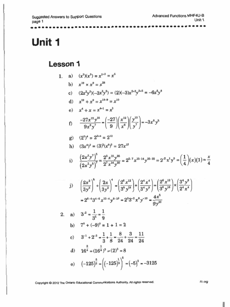 MHF4U-B U1 ANSWER KEY | PDF