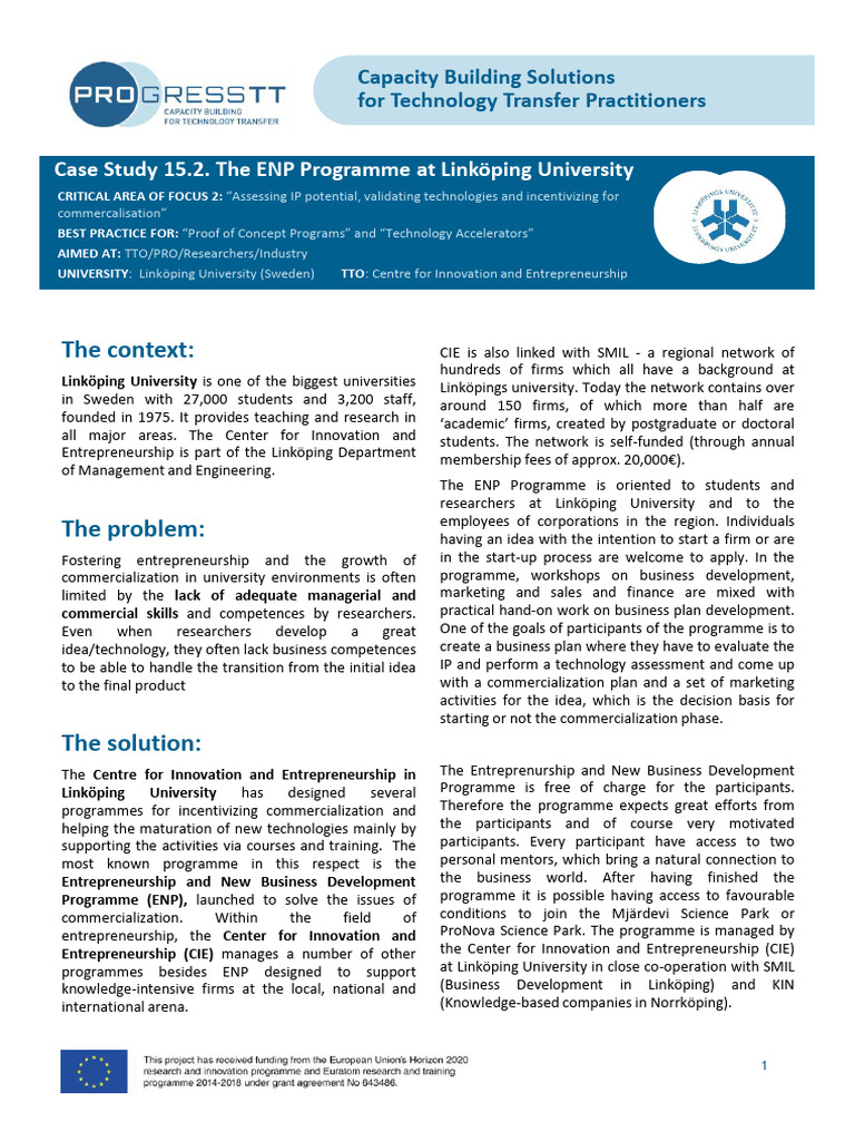 The ENP Programme Linkoping University | PDF | Entrepreneurship | Technology Transfer