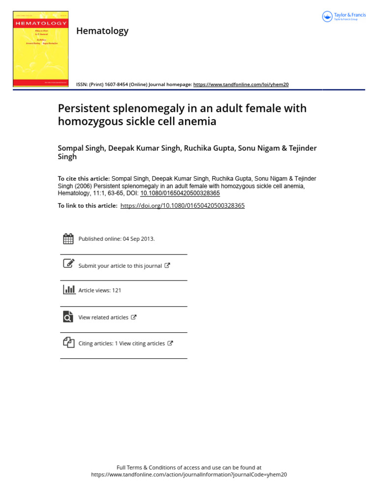 Persistent Splenomegaly In An Adult Female With Homozygous Sickle Cell 1454