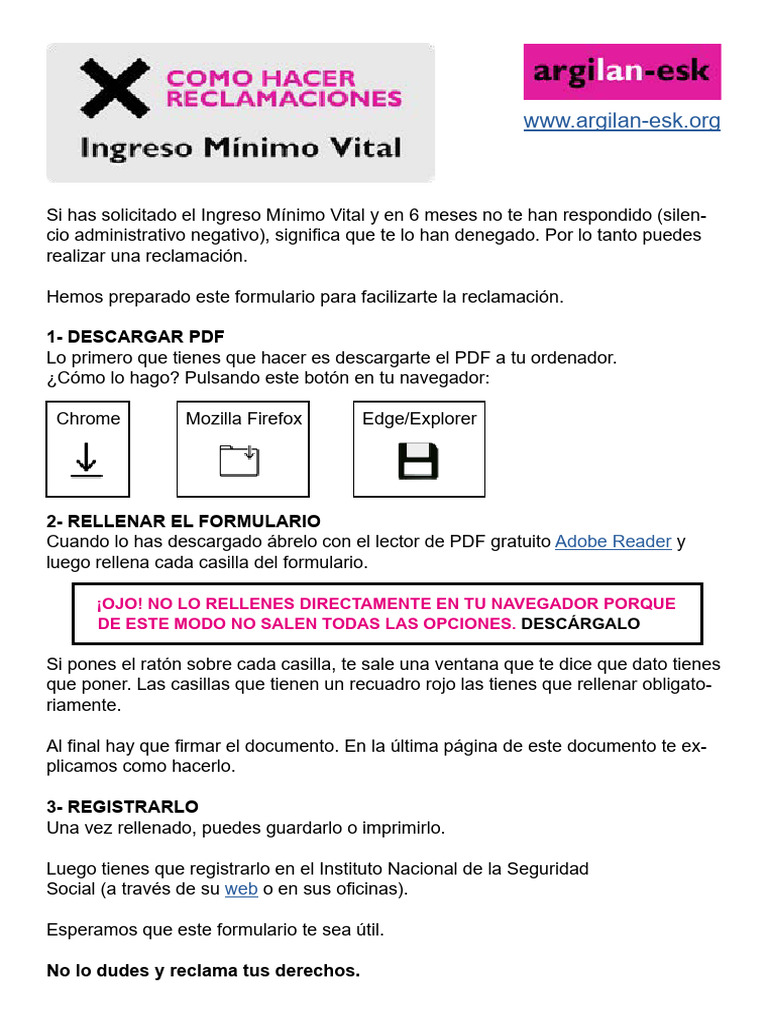 Formulario PDF Reclamaciones IMV | PDF | Adopción