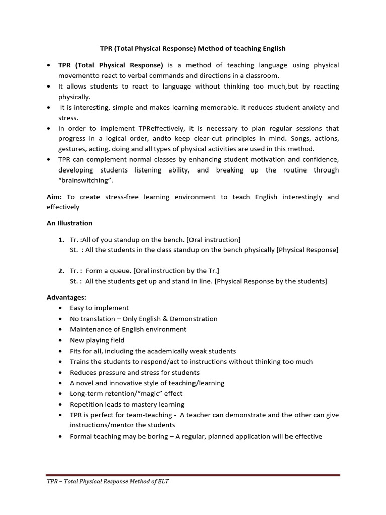 Total Physical Response Method (TPR) Notes | PDF