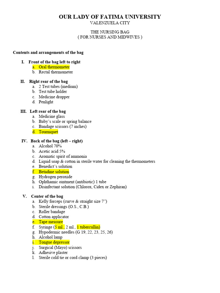 Ob Bag Supplies | PDF