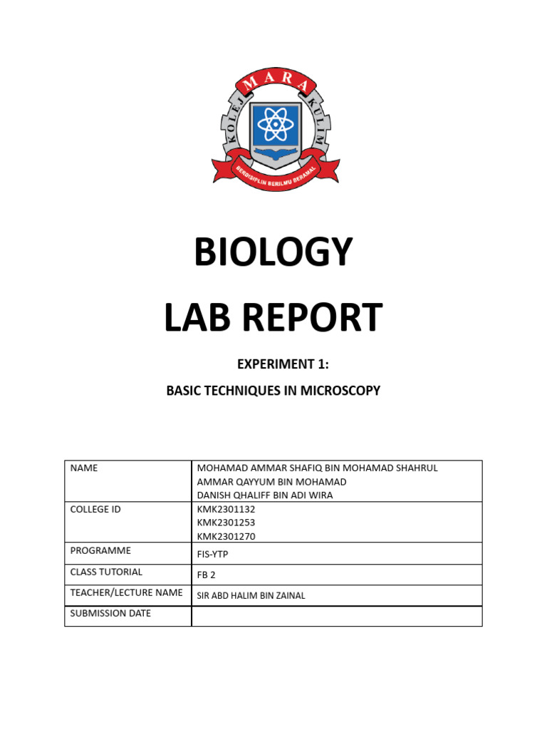 Bio Lab Report (Basics of Microscopy) (Danish Qhaliff Kmk201270) | PDF ...