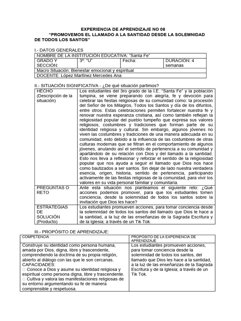 PLANIF. EXP. 8 para 3º | PDF