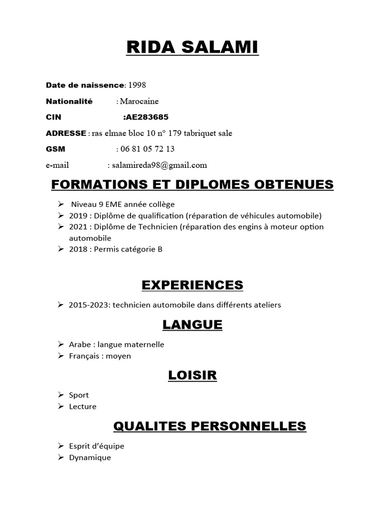 Cv Rida Salmi | PDF