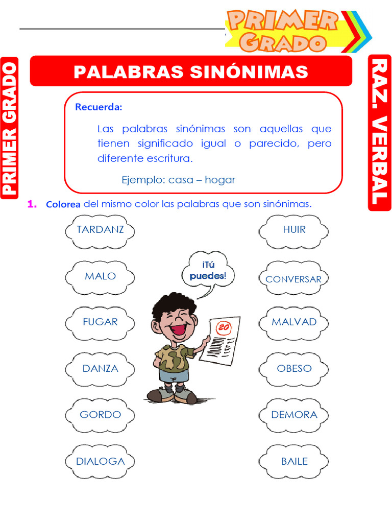 Palabras Sinónimas para Primer Grado de Primaria | PDF