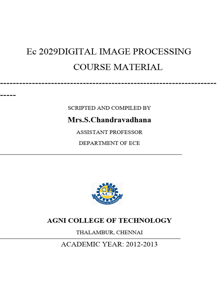 Ec2029 - Digital Image Processing | PDF | Charge Coupled Device | Rgb ...