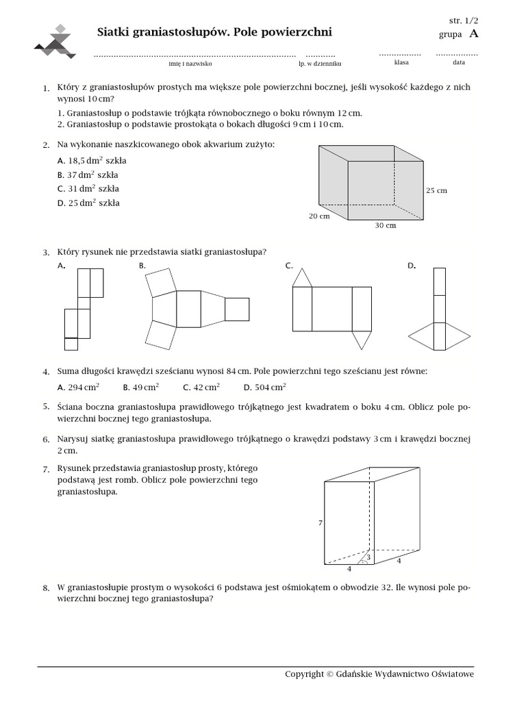 Siatki Graniastosłupów. Pole Powierzchni | PDF