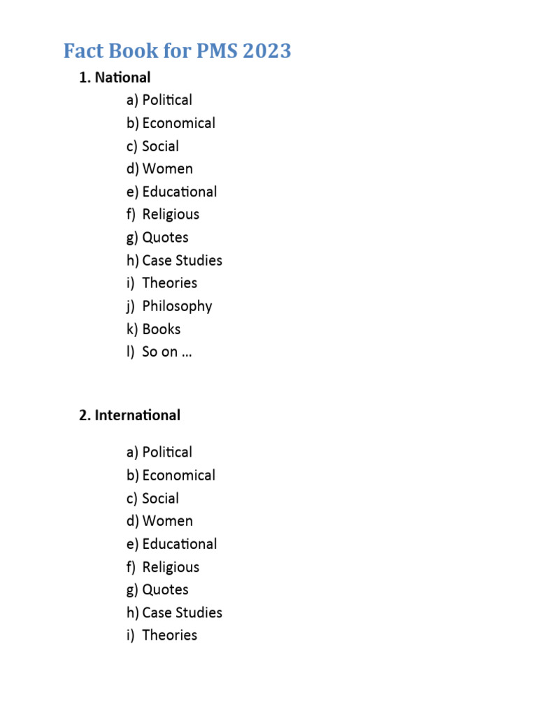 Fact Book For PMS 2023 | PDF