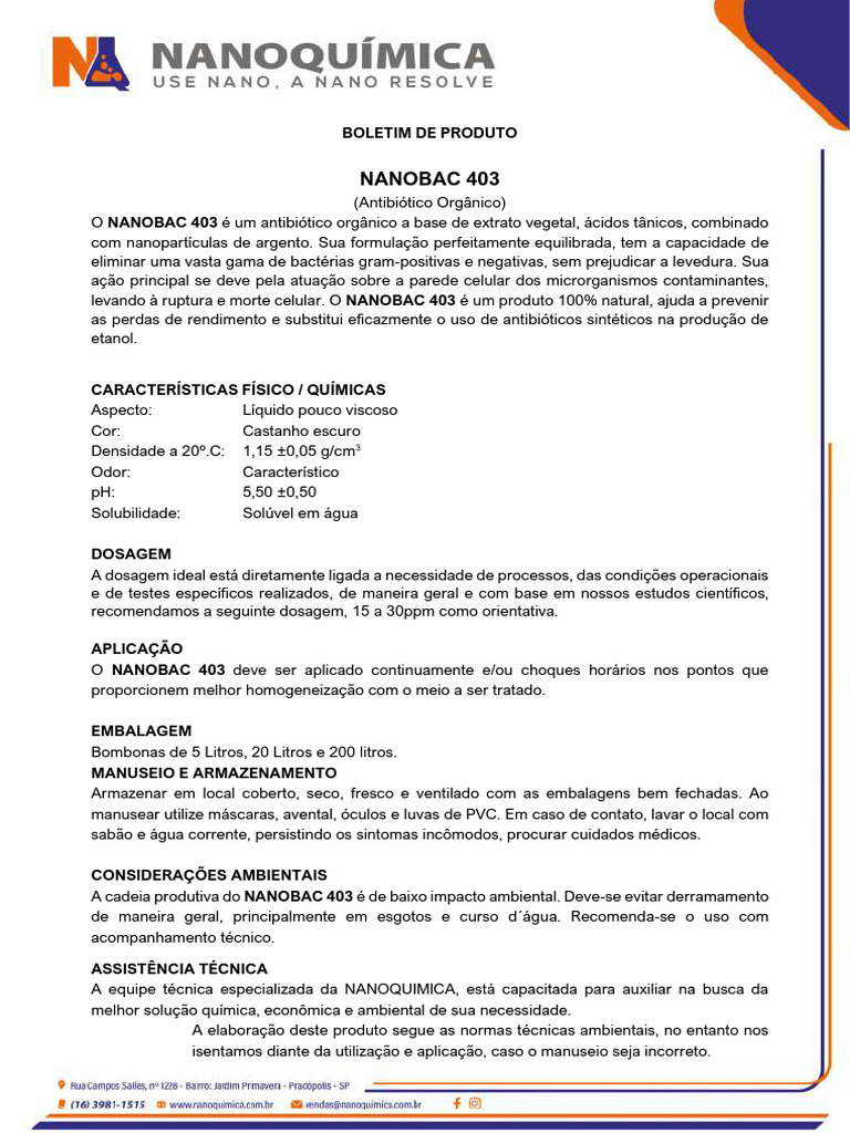 NANOBAC 403 BT - Extrato Vegetal | PDF