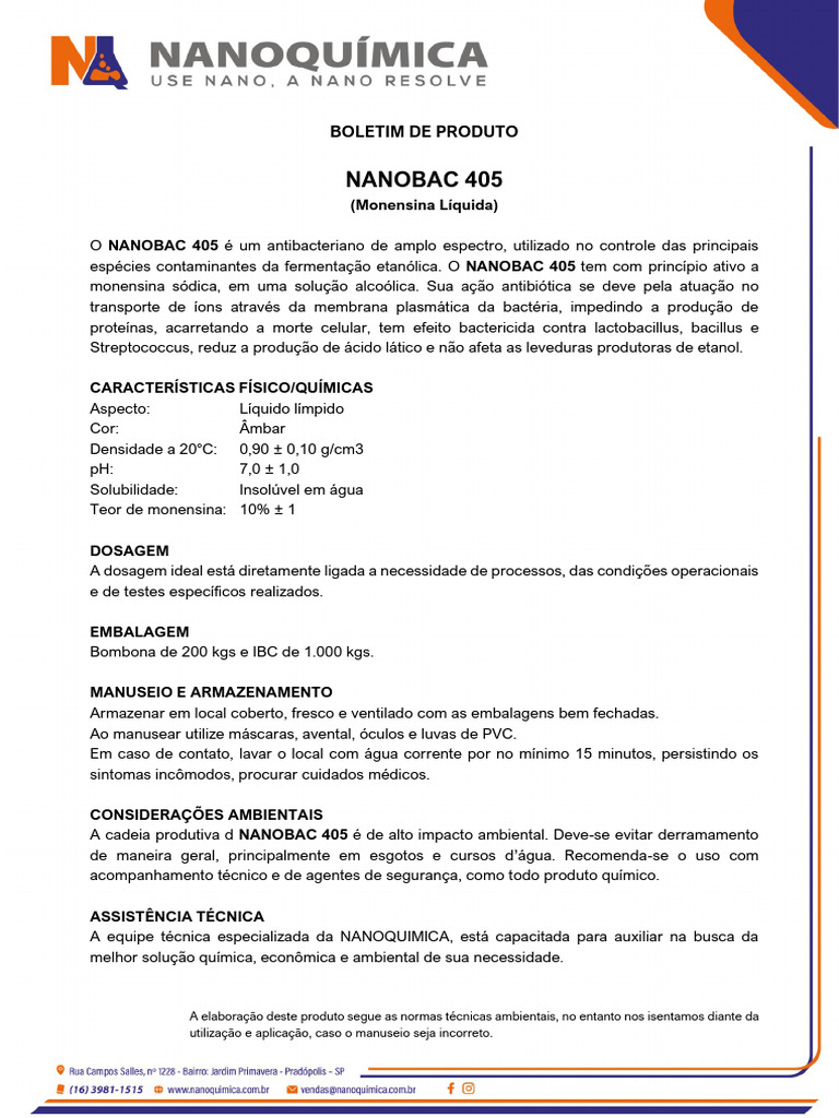 Antibacteriano NANOBAC 405 para Etanol | PDF
