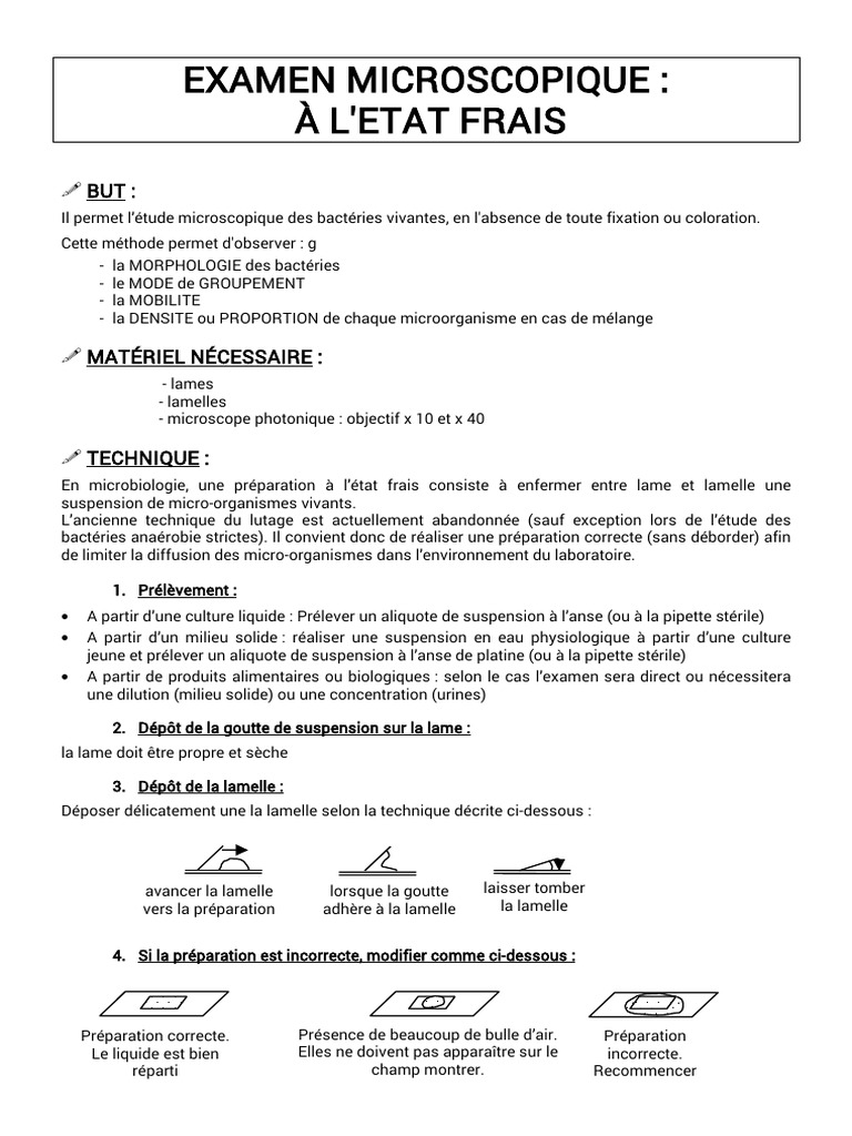 Examen microscopique à l'état frais | PDF