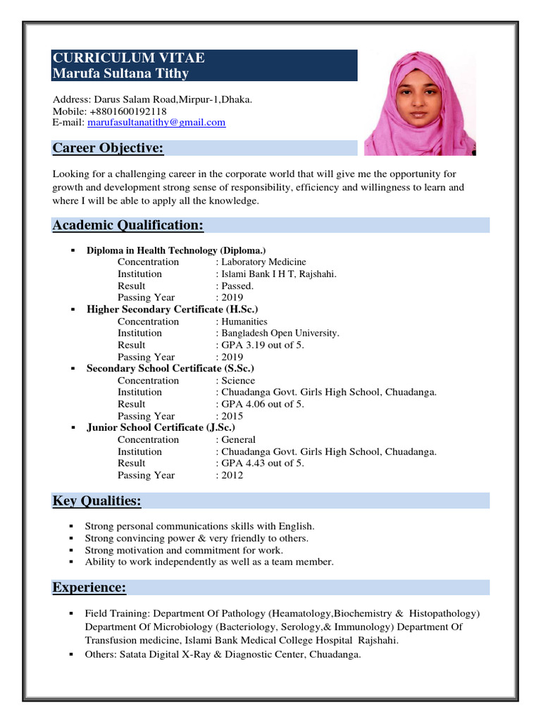 CV of Marufa Sultana Tithy | PDF | Bangladesh