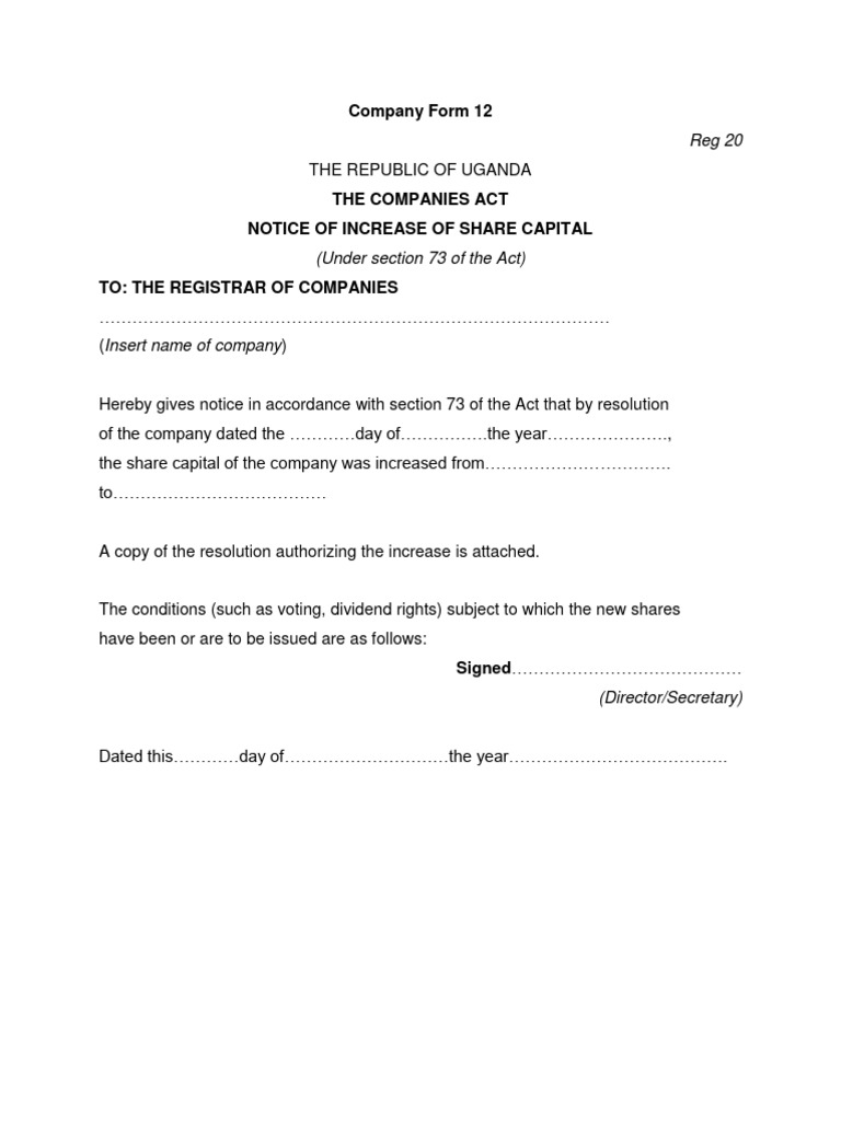 Notice of Share Capital Increase | PDF