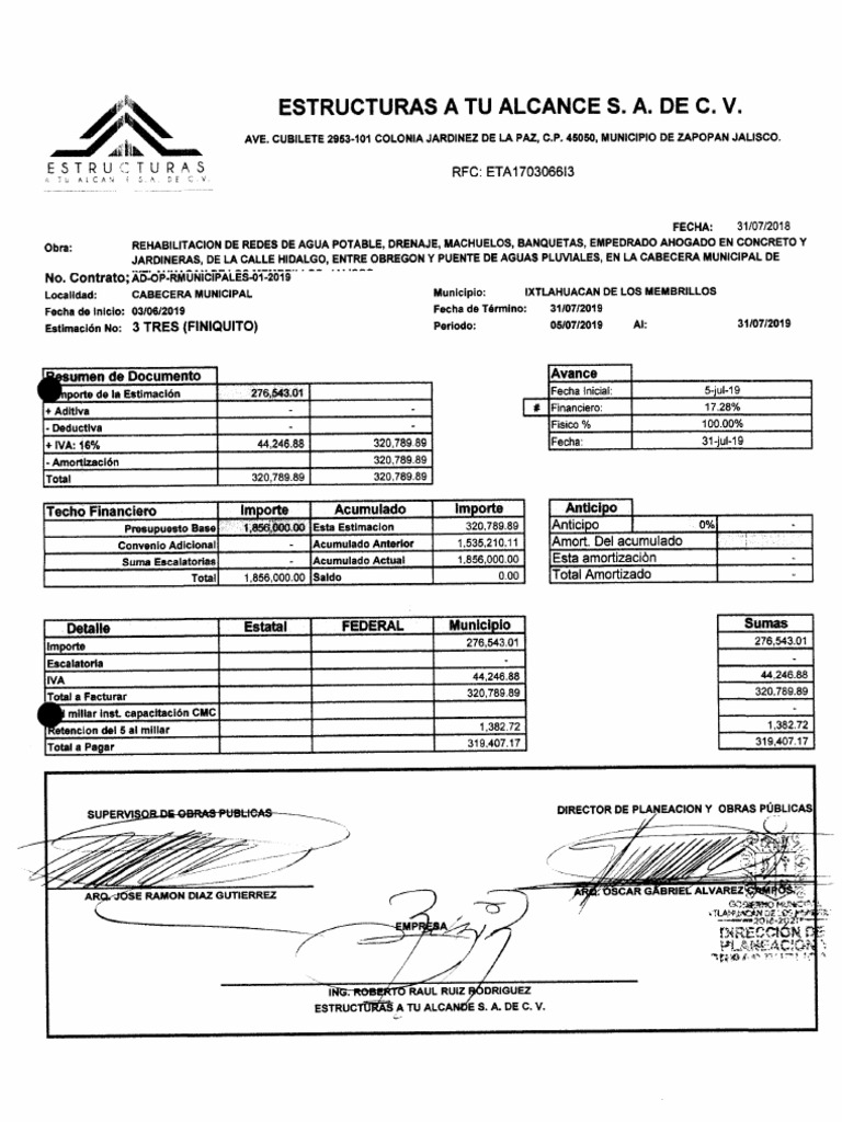 Estimacion Finiquito de Obra | PDF