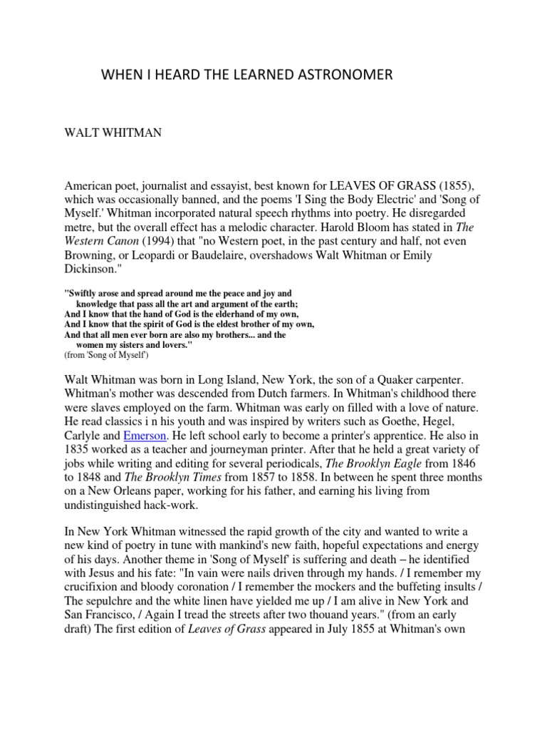 When I Heard The Learned Astronomer | PDF | Walt Whitman | Leaves Of Grass