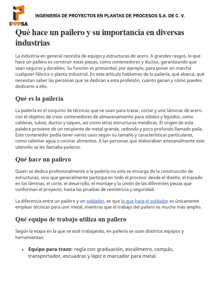 Funciones y rol del pailero industrial | PDF | Rieles | Soldadura