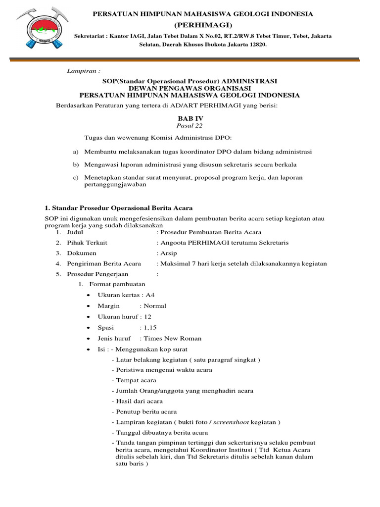 Sop Administrasi 2022 | PDF