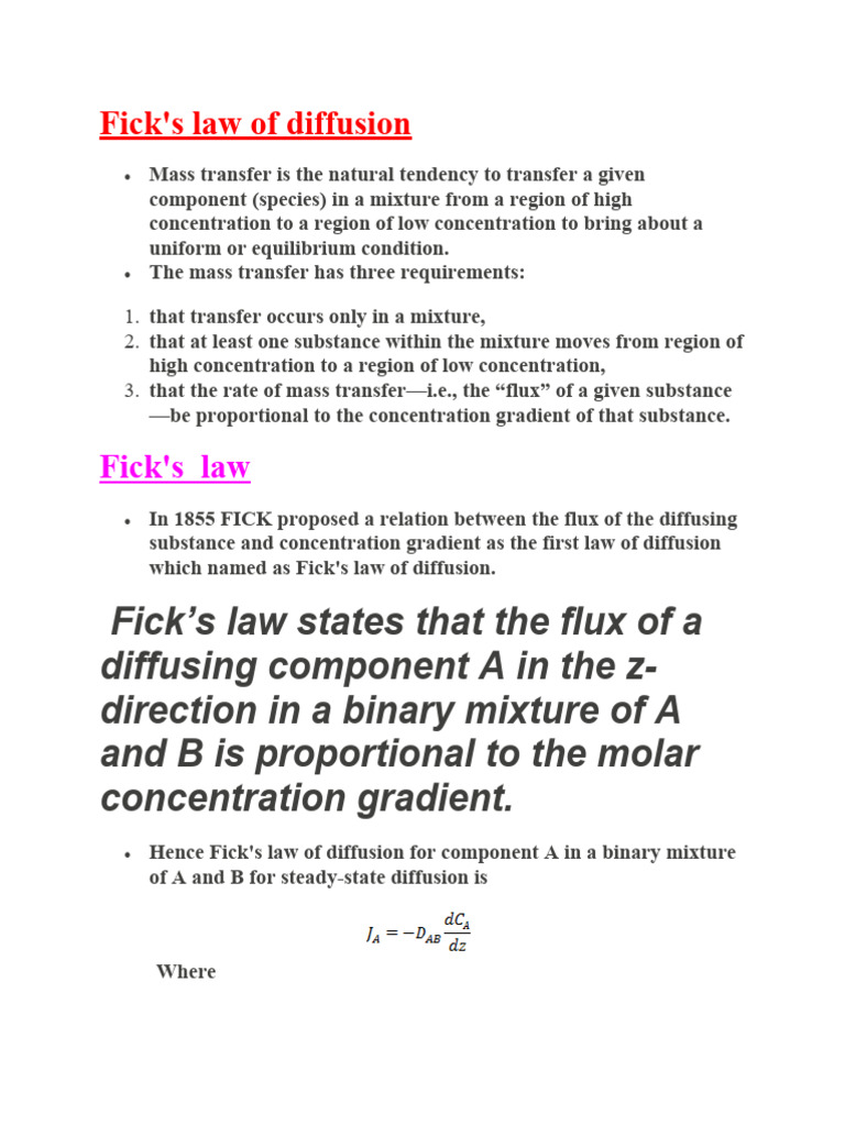 Fick's Law of Diffusion | PDF