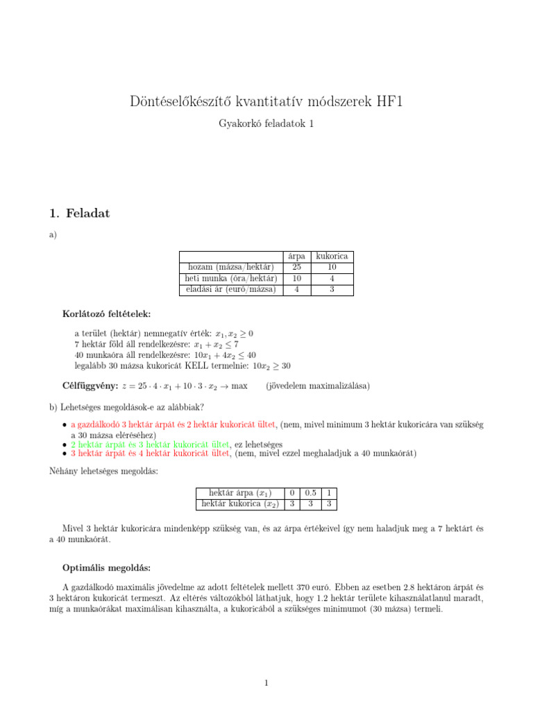 Döntéselőkészítő 1HF Mo | PDF