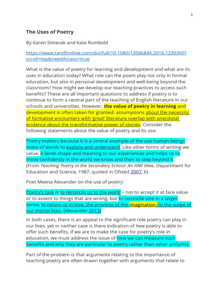 The Educational Value of Poetry | PDF