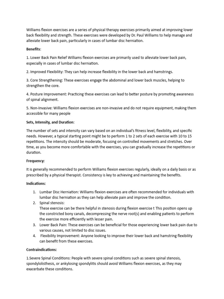 Williams Flexion Exercises | PDF | Low Back Pain | Back Pain