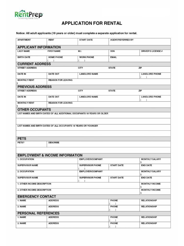 Prep Rental Application | PDF