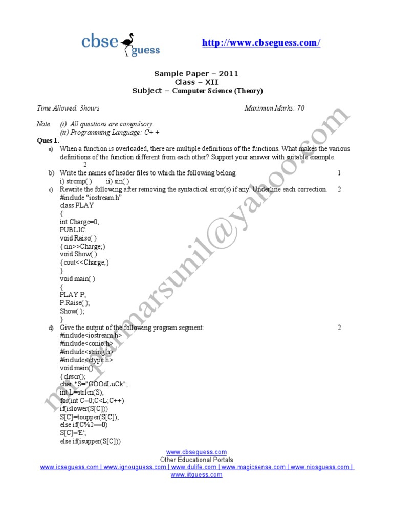 Class Xii Sample Pap2 | PDF | Integer (Computer Science) | Array Data Structure
