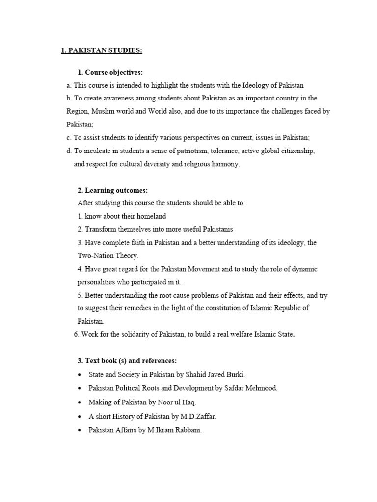 Pak Studies Outline | PDF