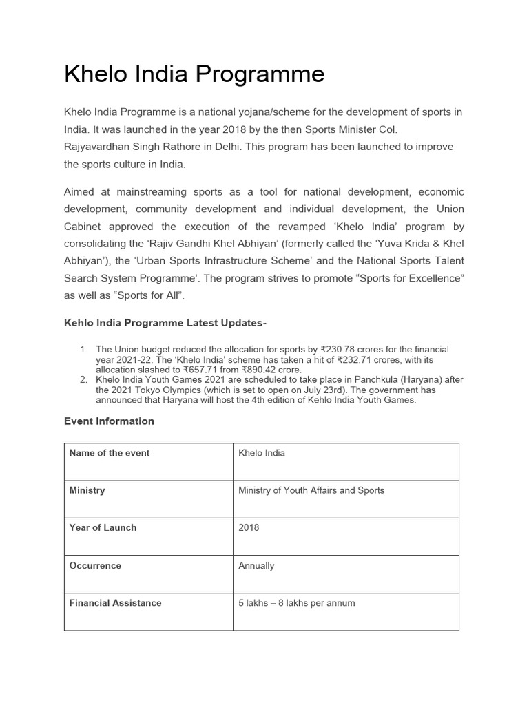 Khelo India Programme | Download Free PDF | Sports