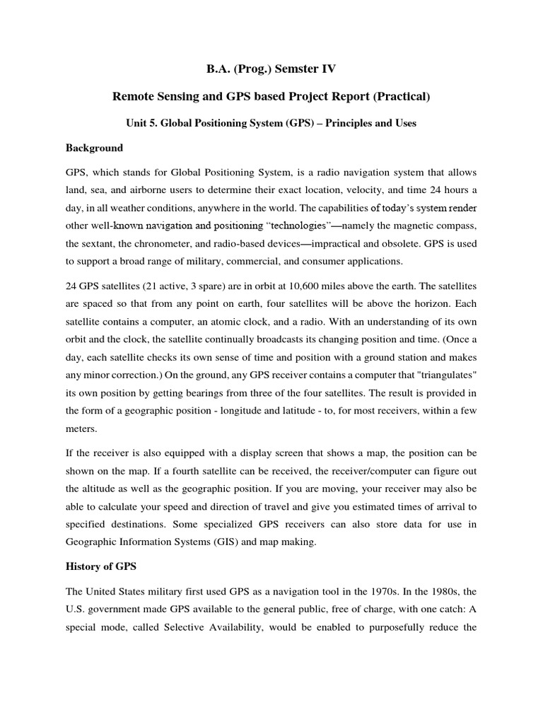 B.A. (Prog.) Semster IV Remote Sensing and GPS Based Project Report ...