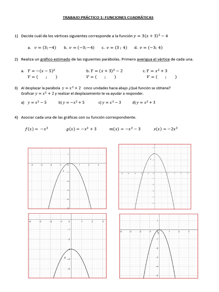 Trabajo práctico N° 1 (Funciones Cuadráticas) | PDF