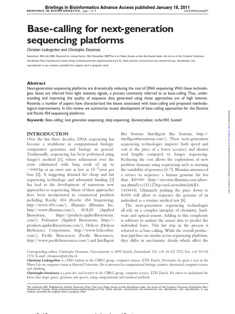 Base-Calling For Next-Generation Sequencing Platforms | PDF | Dna ...