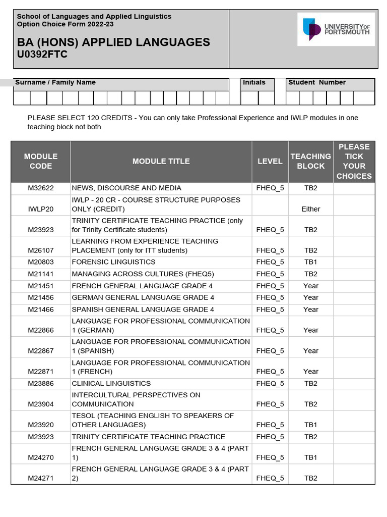 APPLIED LANGUAGES PAPER OPTIONS FORM 2022 - 23 | PDF | Linguistics ...