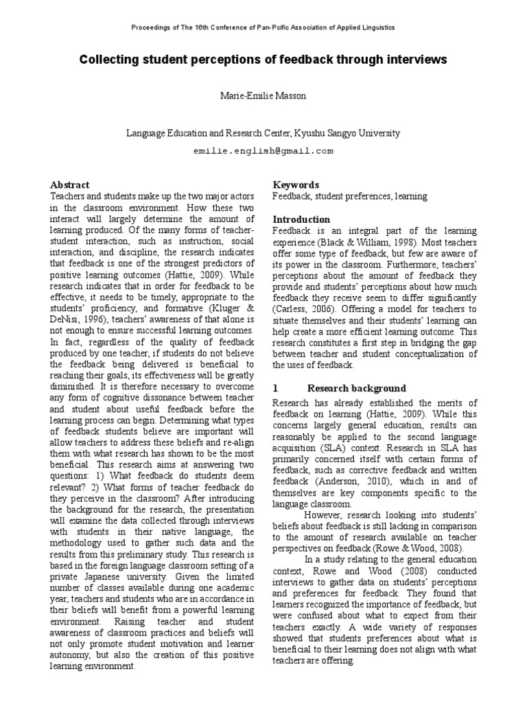 Collecting Student Perceptions of Feedback Through Interviews | PDF ...