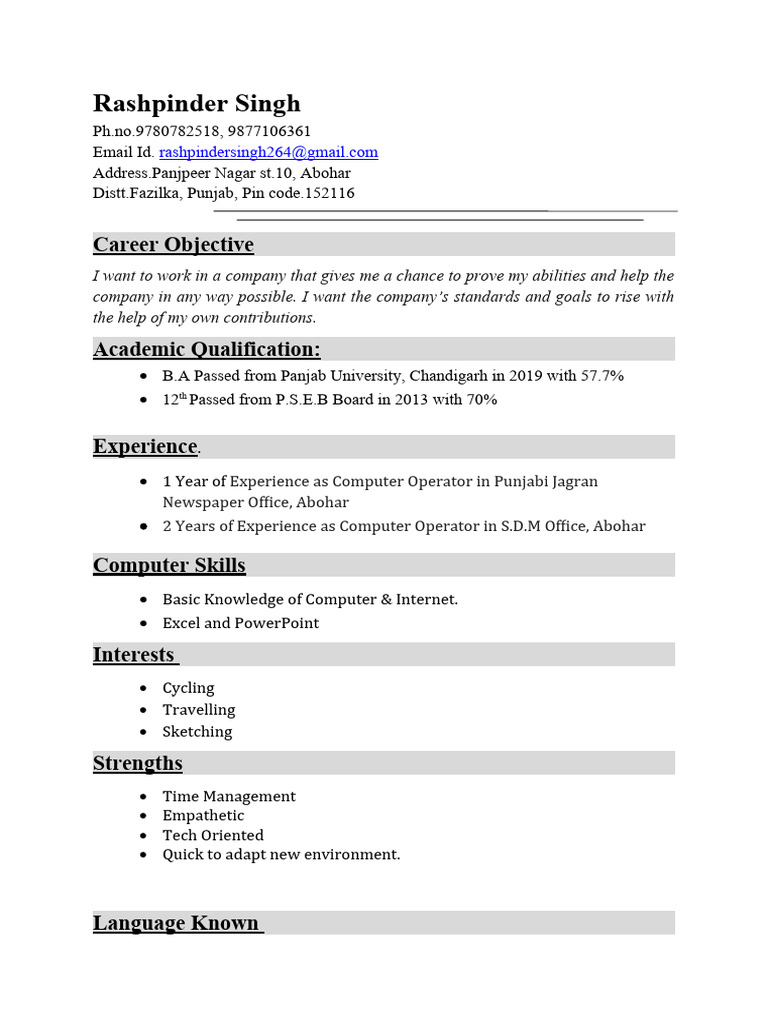 Rashpinder Singh Resume For HDFC | PDF