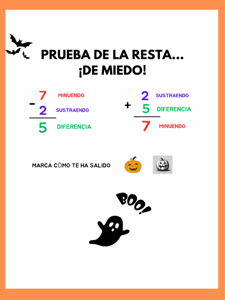 PRUEBA DE LA RESTA Halloween | PDF