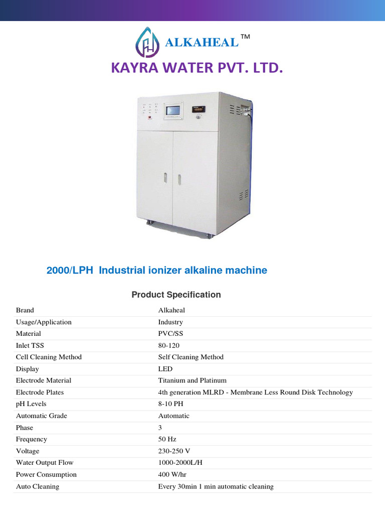 Industrial Alkaline Water Ionizer | PDF | Water | Ph