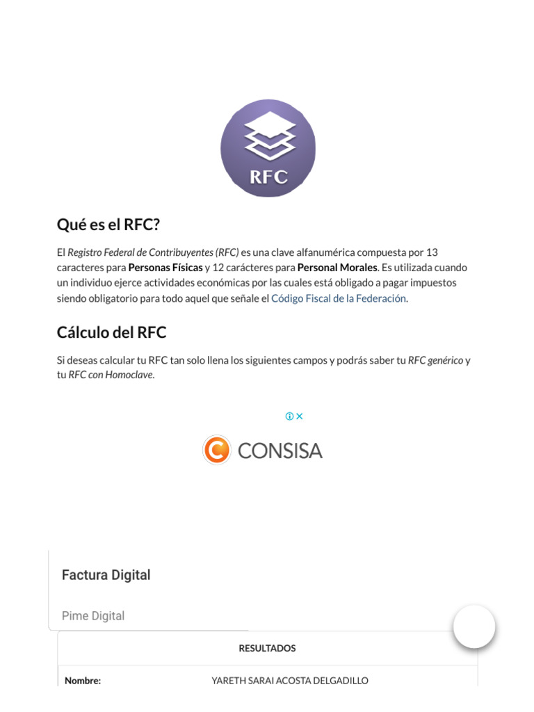 RFC - Cálculo en Linea Al Instante de Forma Sencilla y Sin Costo | PDF