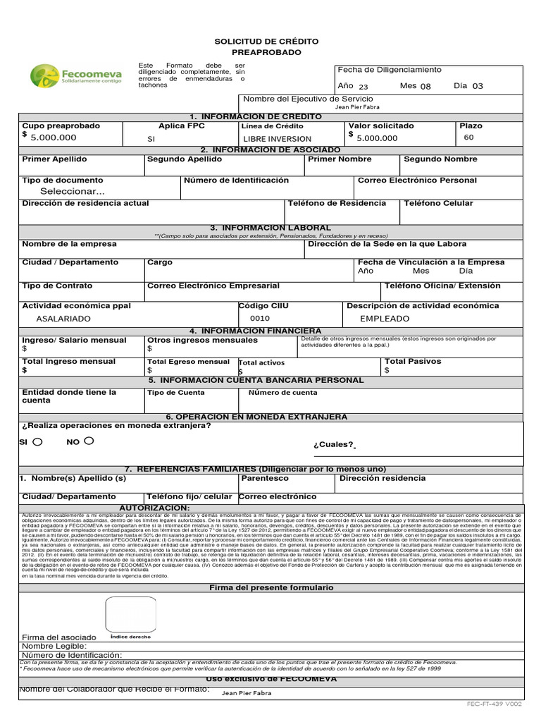 FEC-FT-439 Solicitud de Crédito Preaprobado V2.1 - Encrypted | PDF