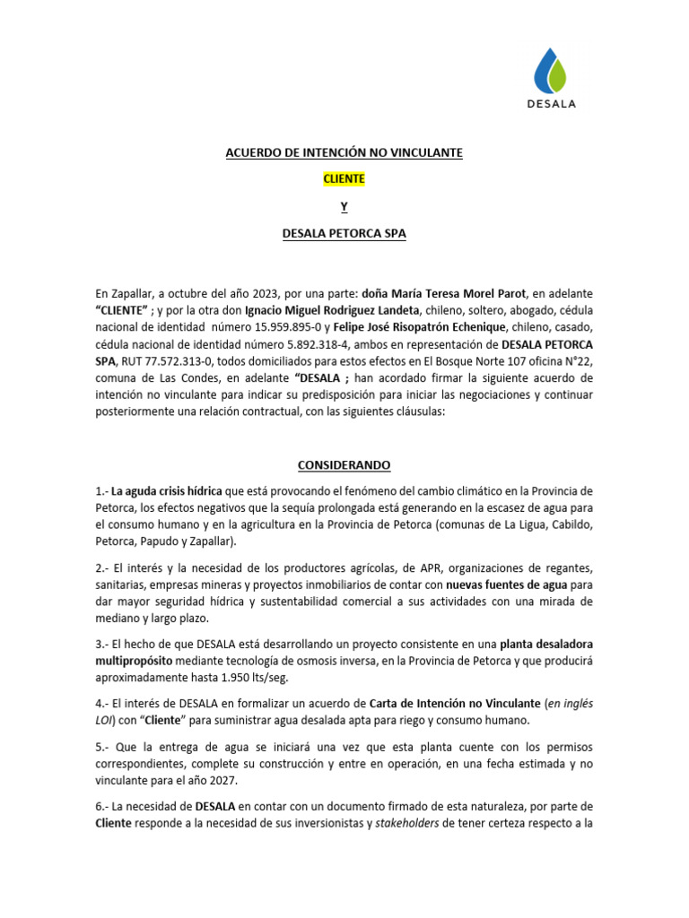 Modelo LOI Multipropoėsito Petorca | PDF