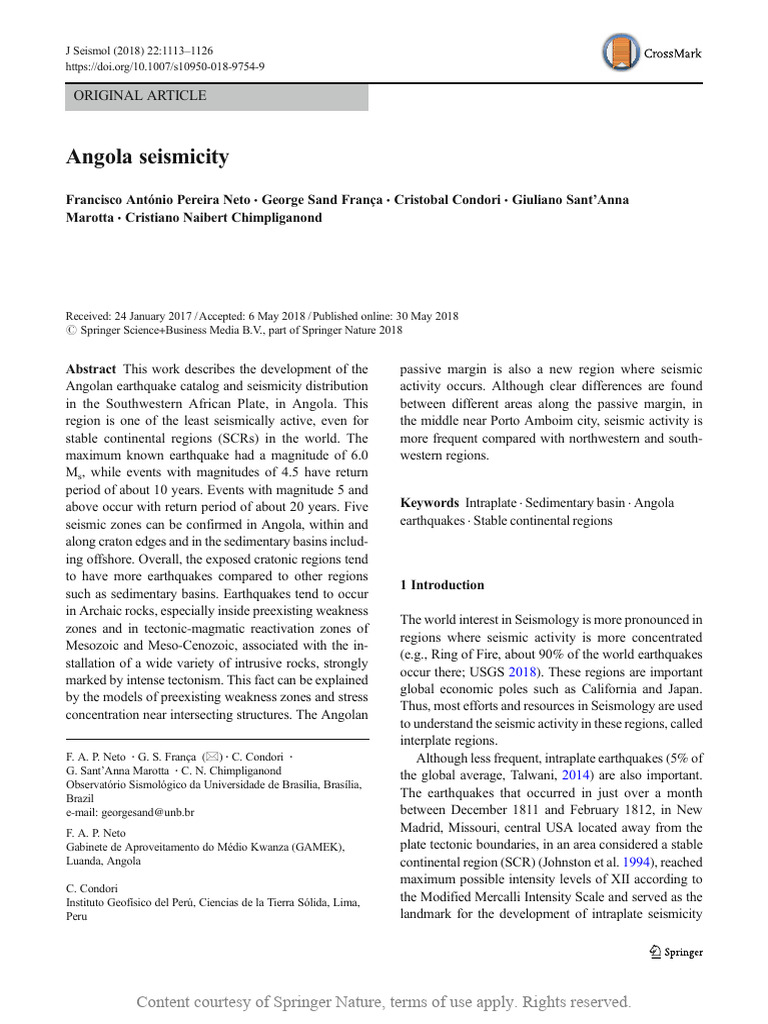 Angola Seismicity | PDF