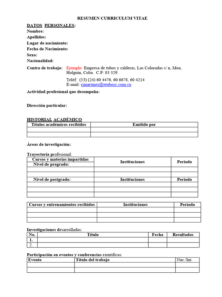 Resumen de Curriculum Vitae | PDF