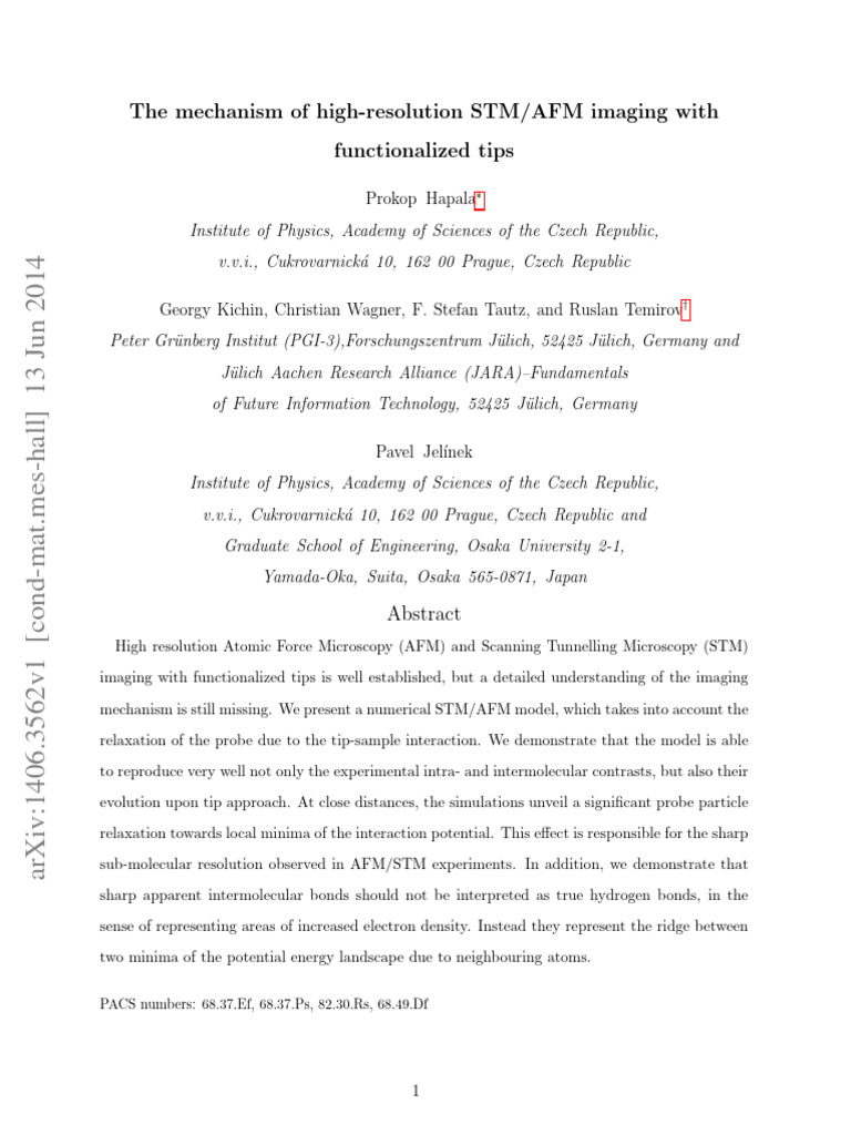 The Mechanism of High-Resolution STM/AFM Imaging With Functionalized ...
