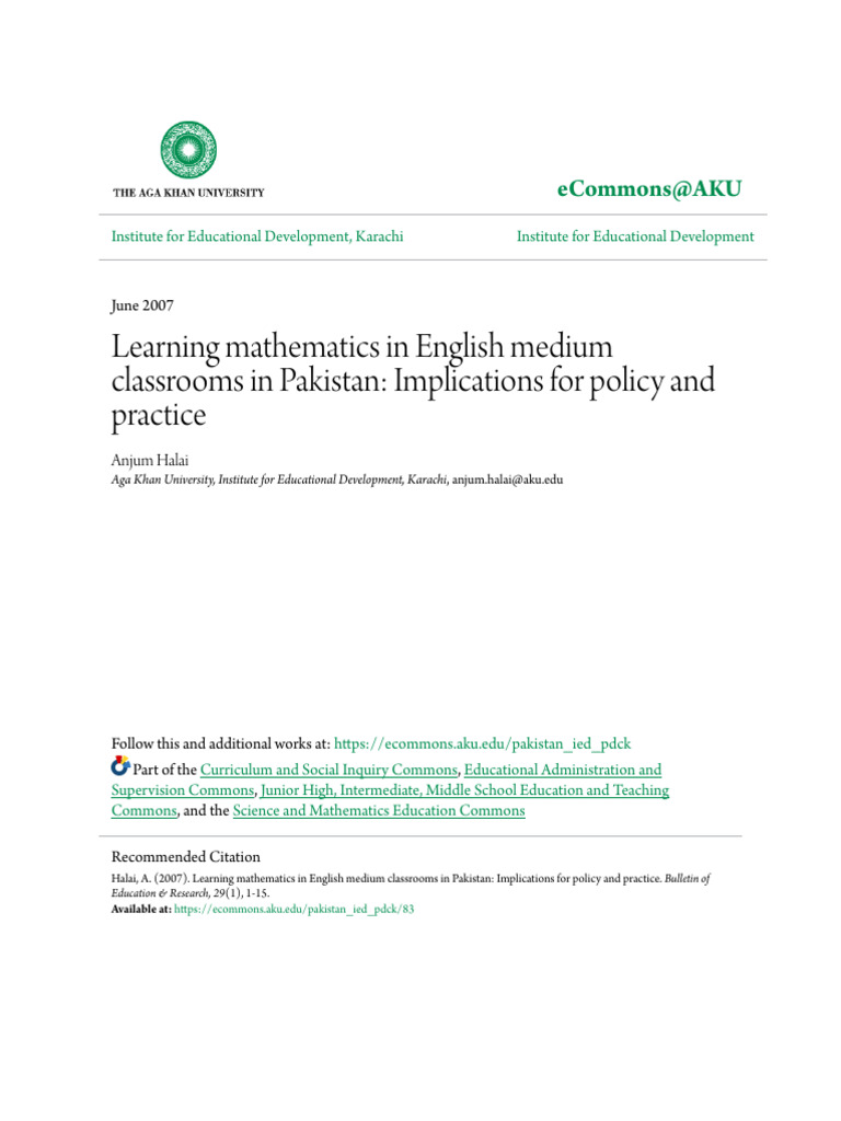 Learning Mathematics in English Medium Classrooms in Pakistan - Im ...