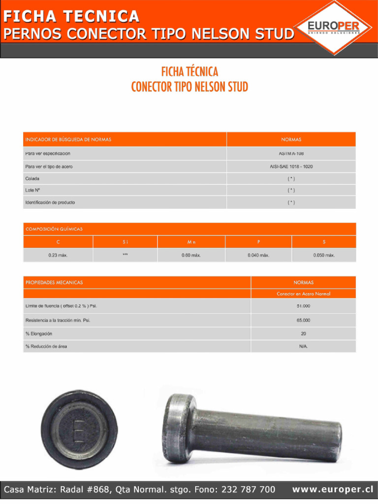 Ficha Tecnica Pernos Stud | PDF
