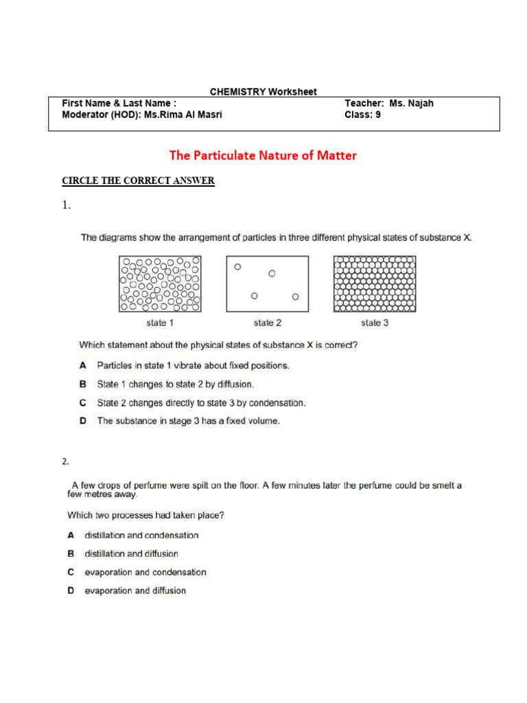 Chem Grade 9 The Particulate Nature of Matter Notes | PDF