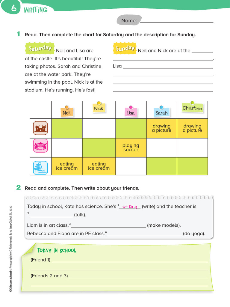 Go Int 4 Unit 6 Writing Worksheet | PDF