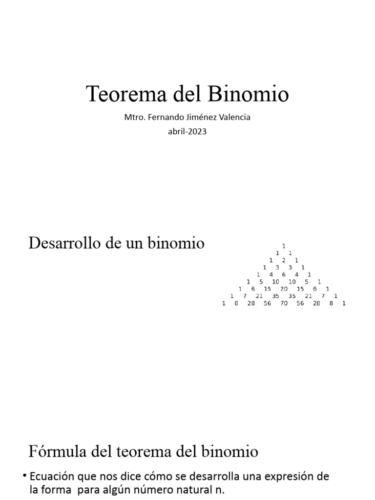 Fórmulas y Ejemplos del Teorema del Binomio | PDF | Combinatoria | Análisis matemático