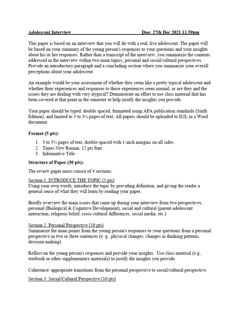 Adolescent Interview | PDF